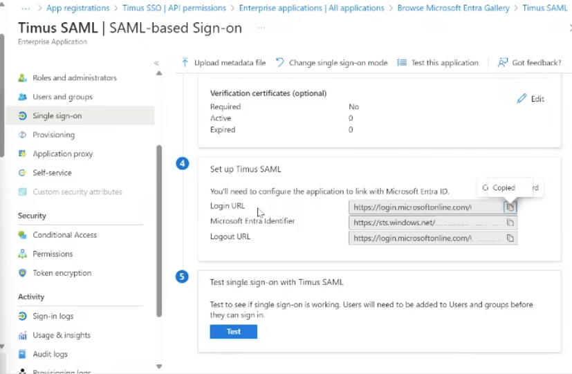 SAML Integration for Microsoft Entra ID (Azure AD) – Timus Networks